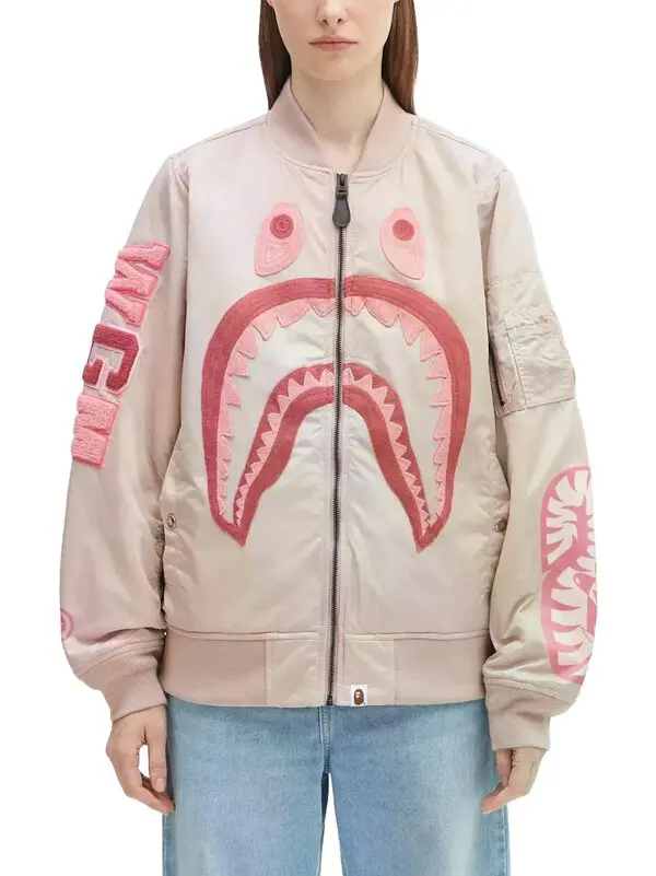 A BATHING APE Embroidered Shark-head Bomber Jacket - Pink