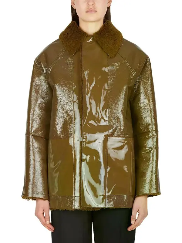 KASSL EDITIONS Patent Leather Shearling-collar Jacket - Green