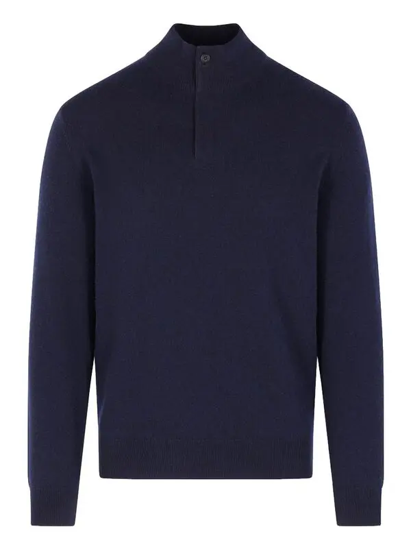 Zegna Cashmere Knit Sweater With Leather Detailing - Blue Navy United