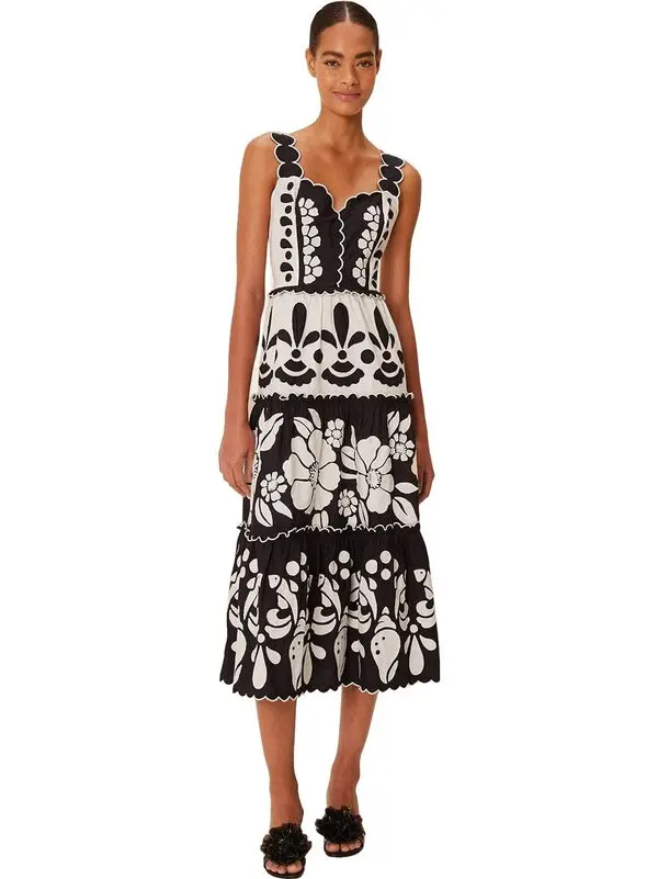 Farm Rio Cutwork Organic Cotton Midi Dress - Black And White