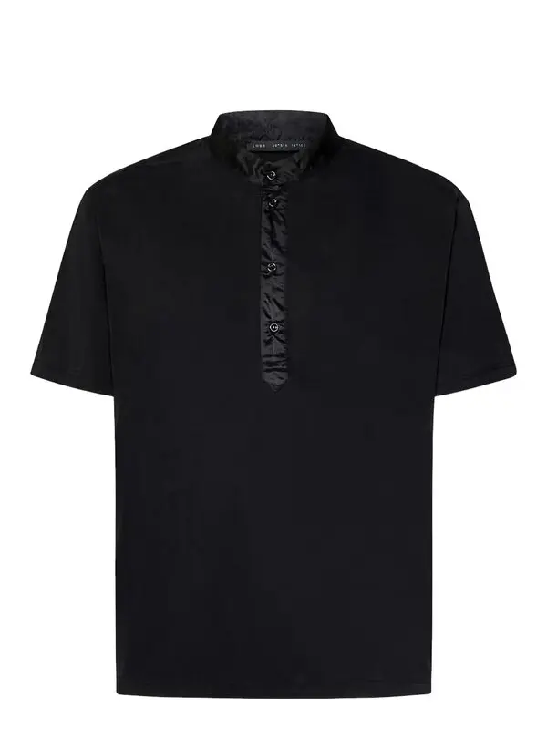 LOW BRAND Band-collar Short-sleeve Polo Shirt - Black