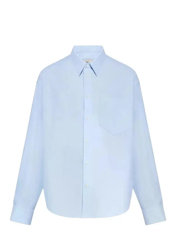 AMI Paris Button-down Shirt With Embroidered De Coeur - Blue