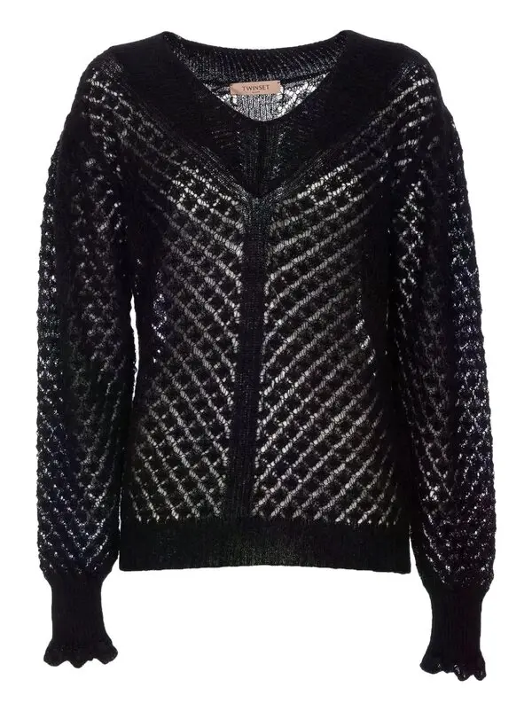 TWINSET Boat-neck Perforated Pullover - Black