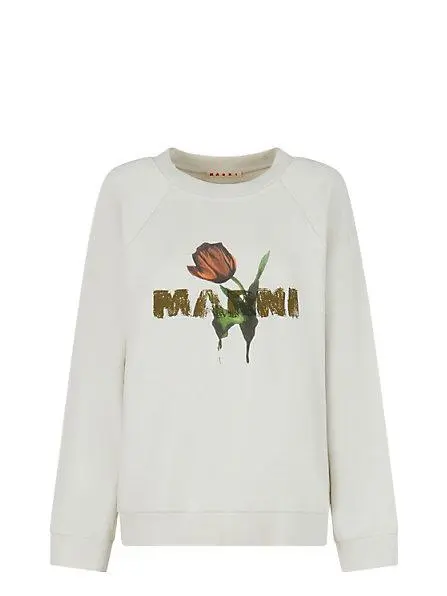 Marni Logo-print Cotton-jersey Sweatshirt - White