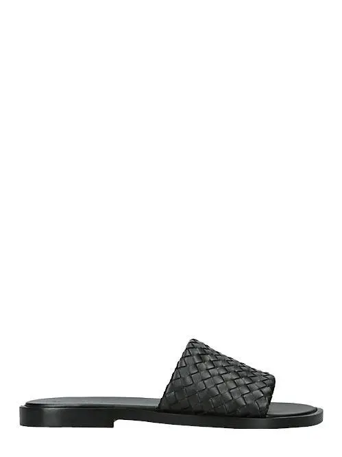 Bottega Veneta Elio Woven Leather Slides - Black