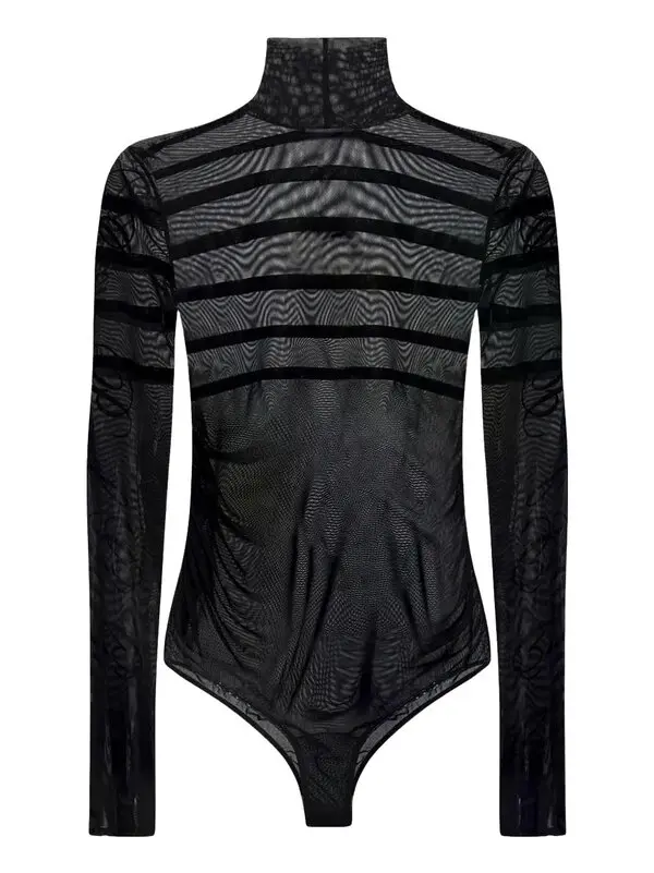 JEAN PAUL GAULTIER Striped Mesh Bodysuit - Black