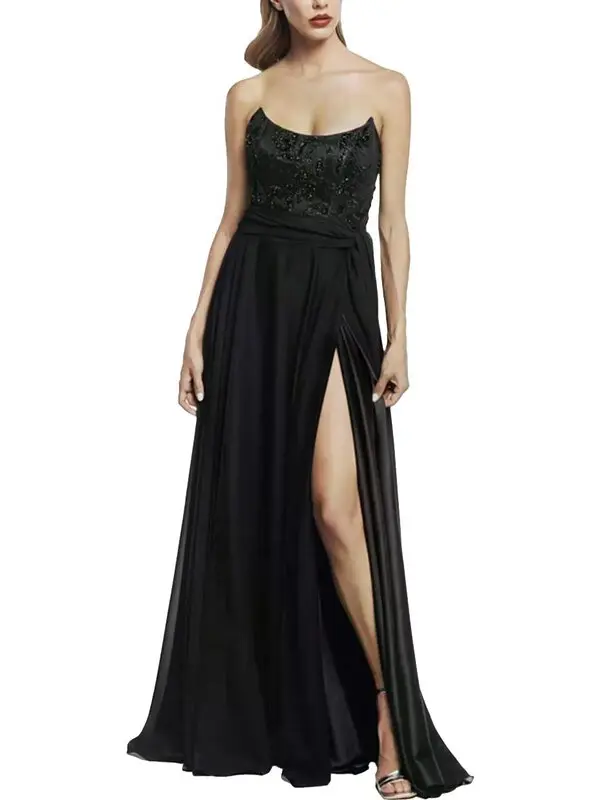 ALESSANDRO LEGORA Embellished Side-split Dress - Black