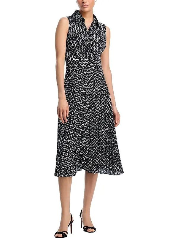 T Tahari Button Front Midi Dress - Broken Geo