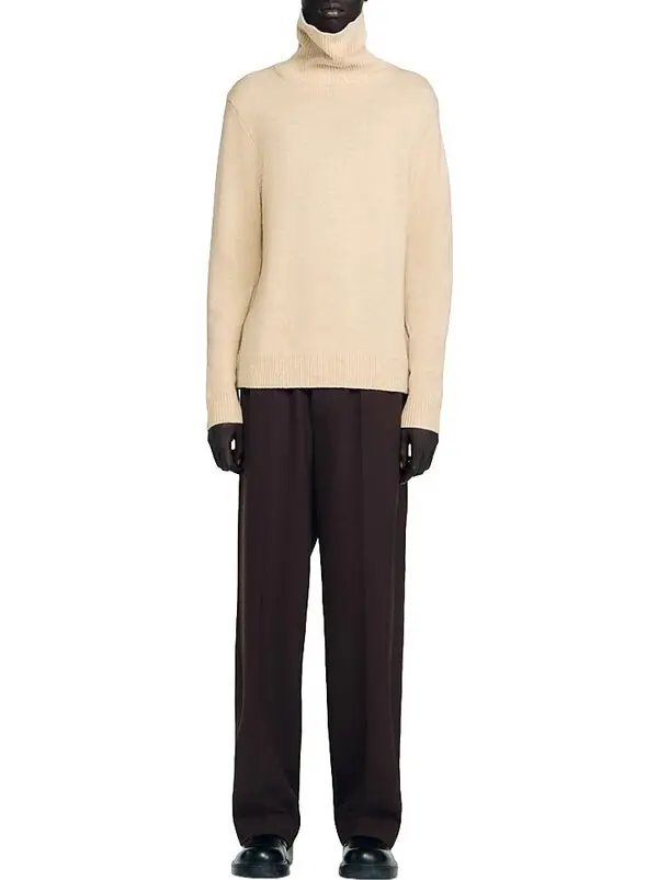 Sandro Turtleneck Wool-cashmere Sweater - Beige