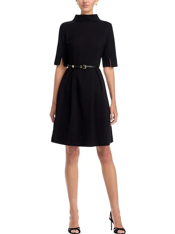 Misook Pleated Stretch Ponte Dress - Black