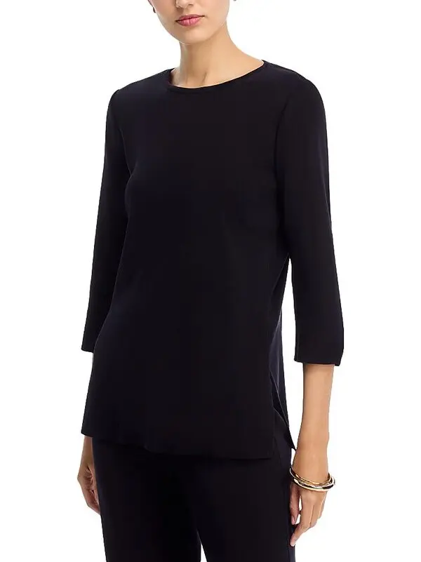 Misook Jewel Neck 3/4 Sleeve Top - Black
