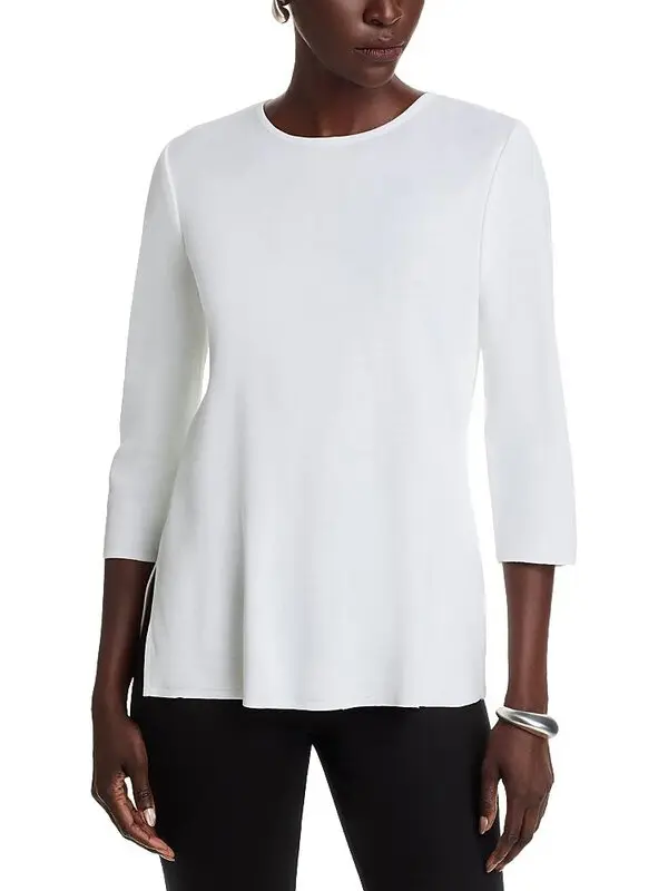 Misook Jewel Neck 3/4 Sleeve Top - White