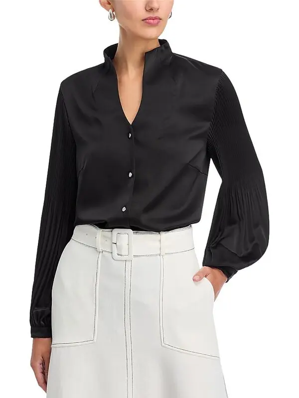 Misook Pleated Sleeve Shirt - Black