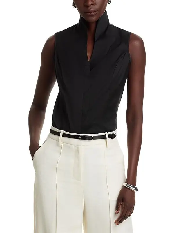 Misook Sleeveless Mandarin Collar Shirt - Black