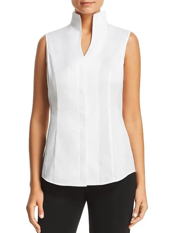 Misook Sleeveless Mandarin Collar Shirt - White
