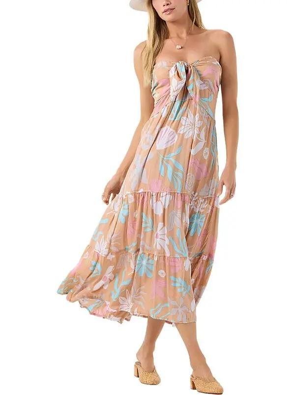 Tiare Hawaii Lei Strapless Tiered Dress - Shellscapes Sand