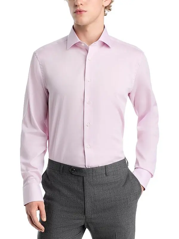 Canali Microtextured Regular Fit Dress Shirt - Pink