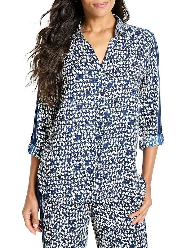 NIC+ZOE Etched Angles Roll Tab Sleeve Shirt - Indigo Multi