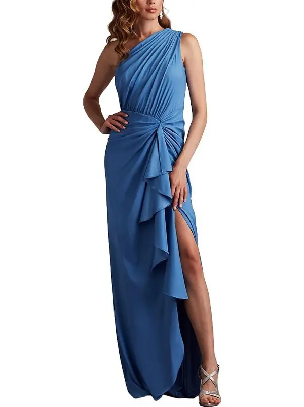 Tadashi Shoji Lena Waterfall Drape Gown - Blue