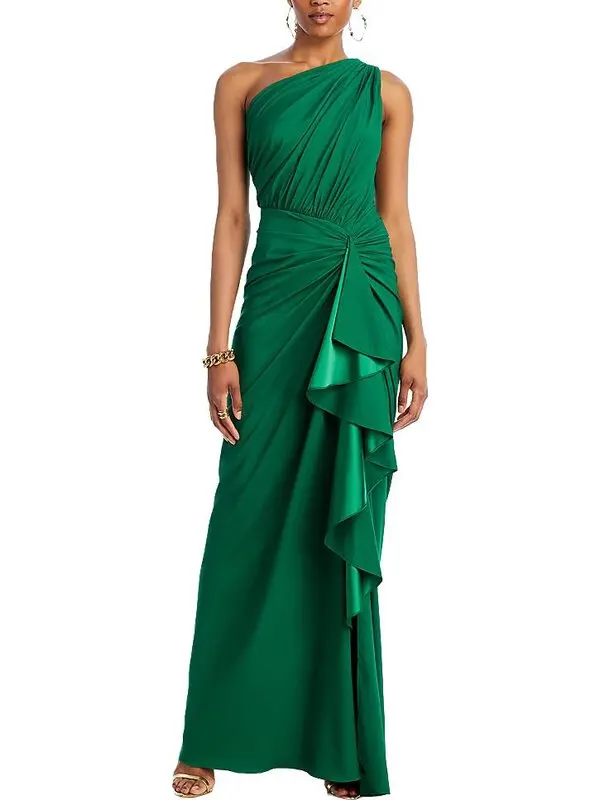 Tadashi Shoji Lena Waterfall Drape Gown - Green
