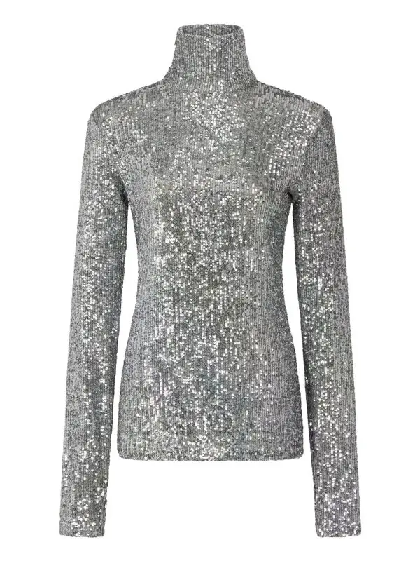 Rabanne Sequined Turtleneck Top - Grey