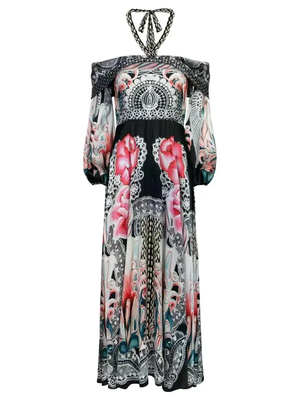 TEMPERLEY LONDON Cici Floral-print Halter Midi Dress - Black