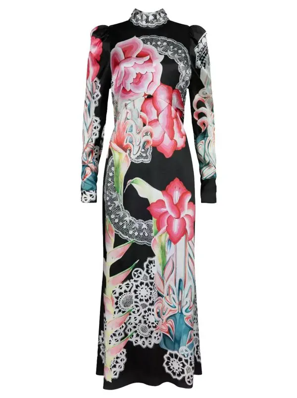 TEMPERLEY LONDON Cici Floral-lace Print Maxi Dress - Black