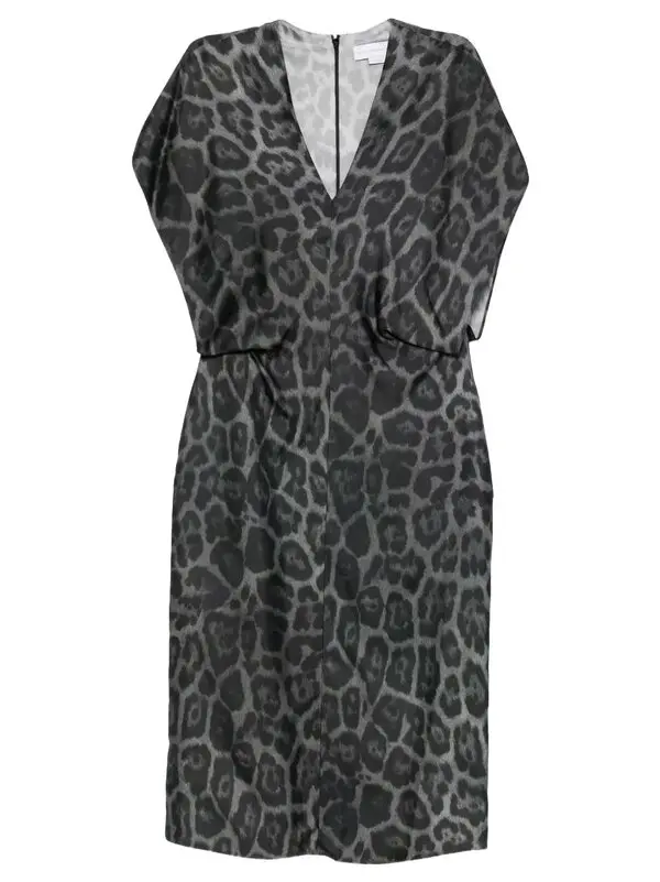 Stella McCartney Leopard-print V-neck Midi Dress - Grey