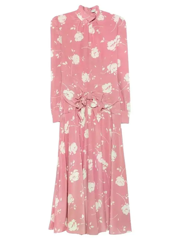 Alessandra Rich Rose-print Belted Midi Dress - Pink