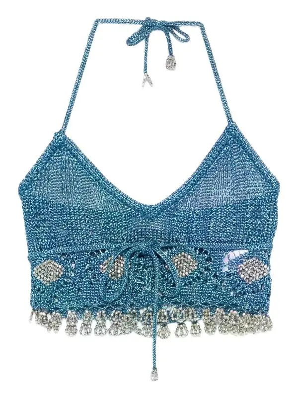 Rabanne Halterneck Embellished Top - Blue