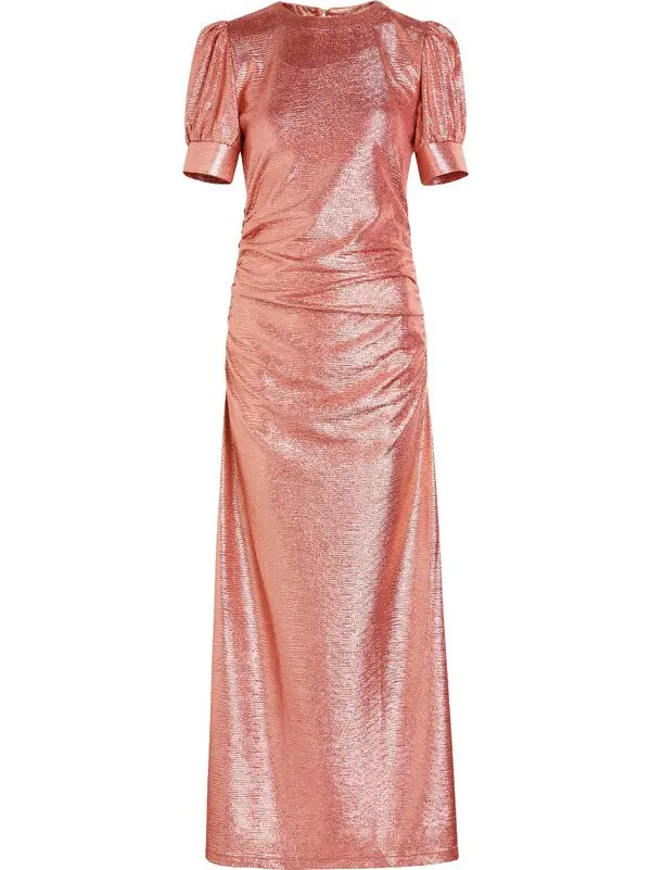 LUXE DE VALENTINA Ruched Metallic Jersey Gown - Rose