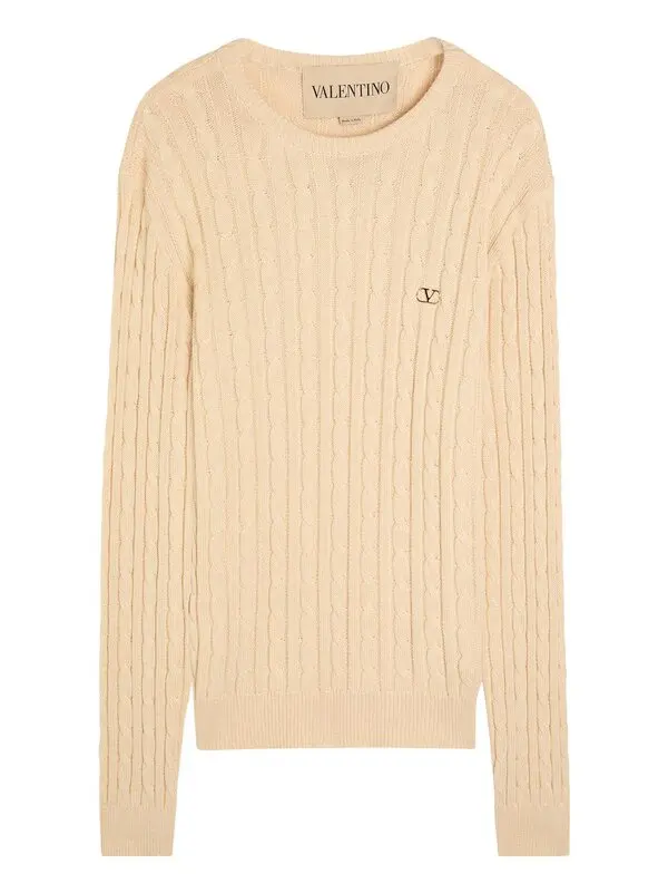 Valentino Garavani Vlogo Cable-knit Cotton Jumper - Cream