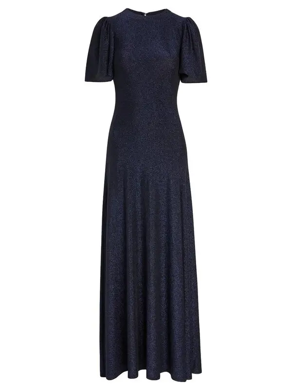 LUXE DE VALENTINA Fluted Metallic Jersey Gown - Navy