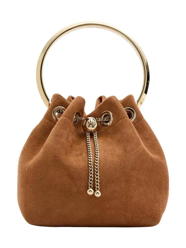 JIMMY CHOO Suede Bucket Bag With Chain Strap - Camel