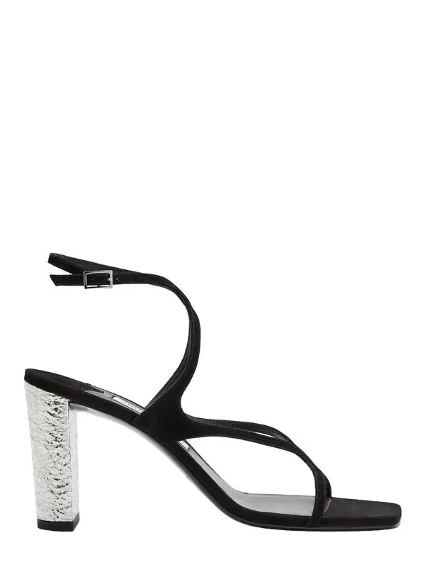 JIMMY CHOO Azie 85 Suede Sandals - Black And Silver