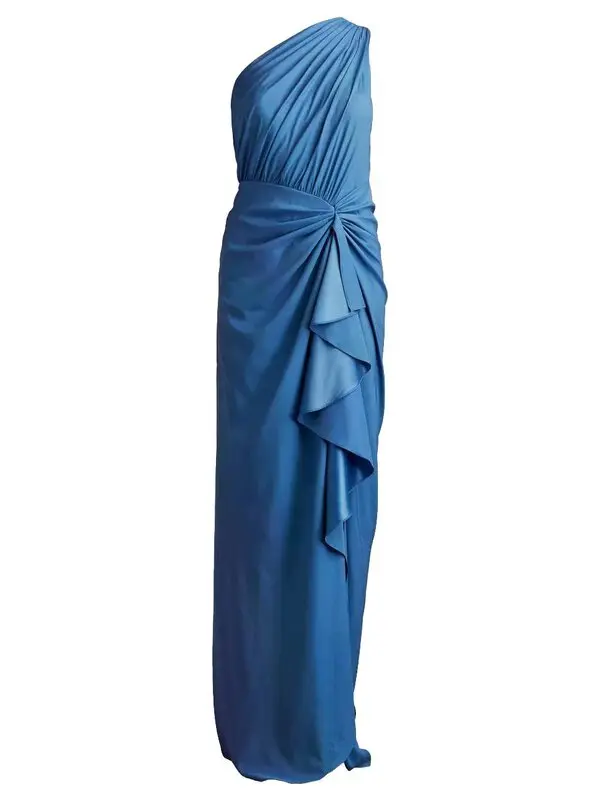 Tadashi Shoji Lena Draped One-shoulder Ruffle Evening Dress - Blue