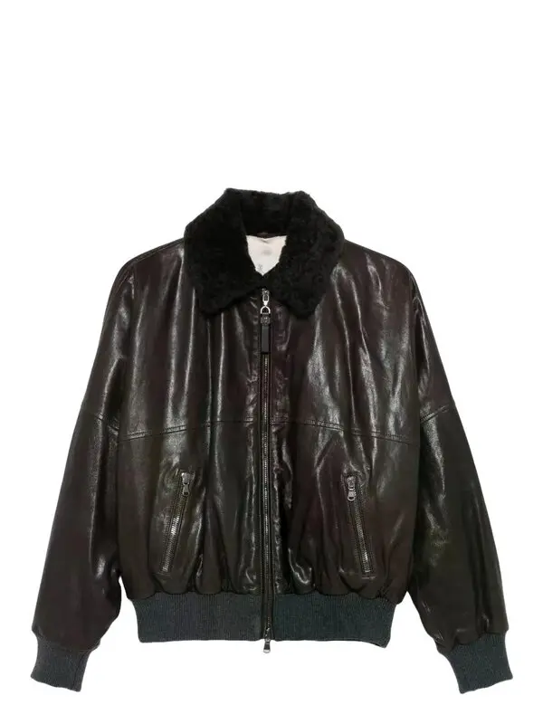 Brunello Cucinelli Shearling-collar Leather Jacket - Brown
