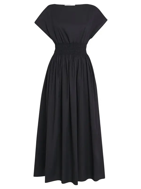 Matteau Organic Cotton Ruched Midi Dress - Black