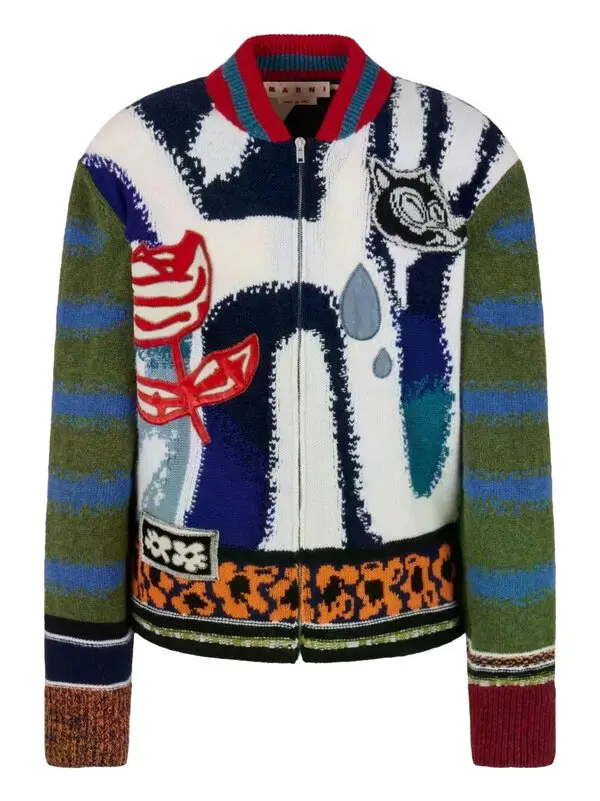 Marni Graphic-knitted Cardigan - White