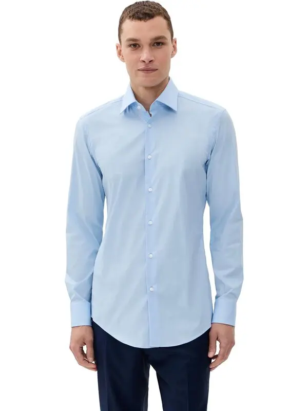 BOSS Slim Fit Easy Iron Cotton Poplin Dress Shirt - Light Pastel Blue