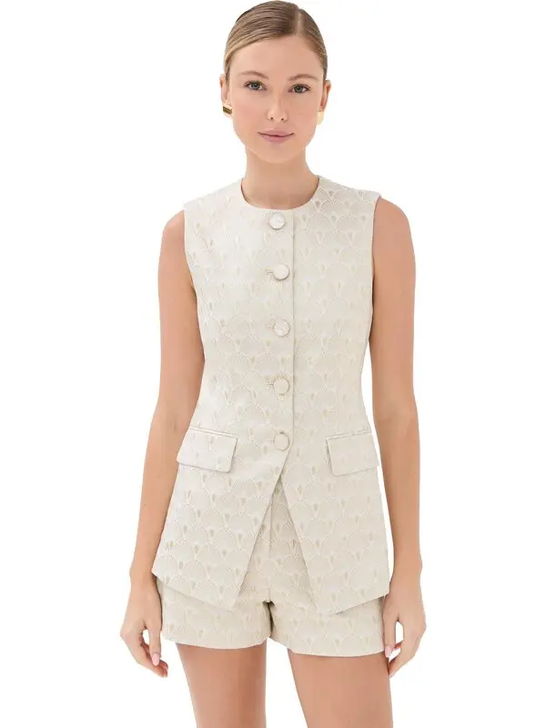 Veronica Beard Lois Vest - Off White/gold