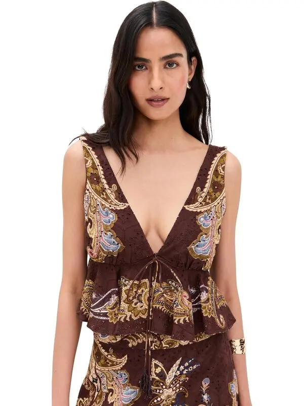 Hemant & Nandita Paisley Print Peplum Top - Brown
