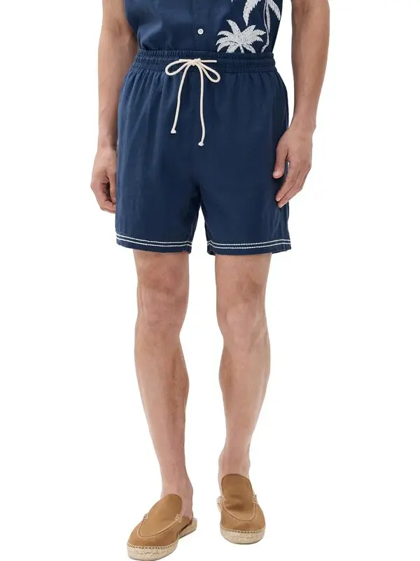Rails Hudson Embroidered Hem Shorts - Navy White Palm