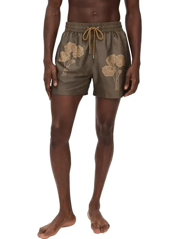 Frescobol Carioca Rio Linear Floral Jacquard Swim Short - Light Brown