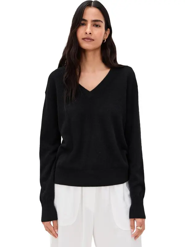 WHITE & WARREN Cashmere V-neck Pullover - Black