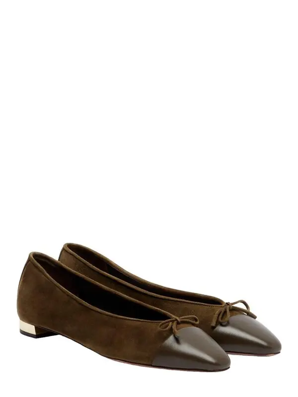 AQUAZZURA Gioia Suede And Leather Ballet Flats - Brown