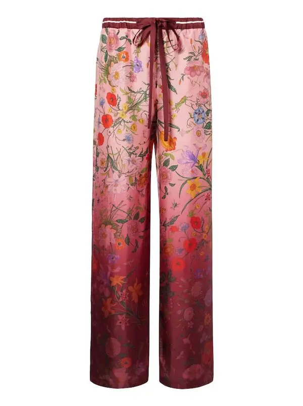 Gucci Floral Silk Wide-leg Pants - Pink