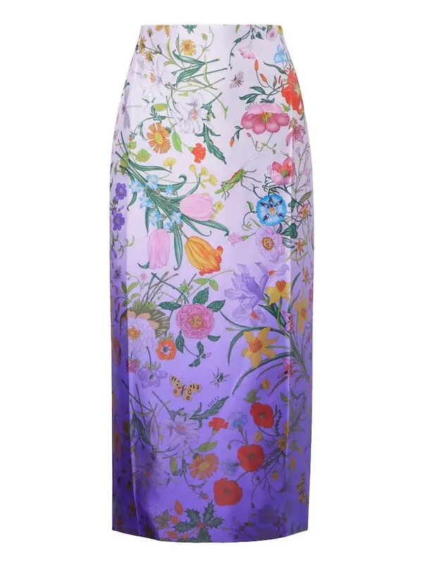 Gucci Floral Silk Midi Skirt - Purple