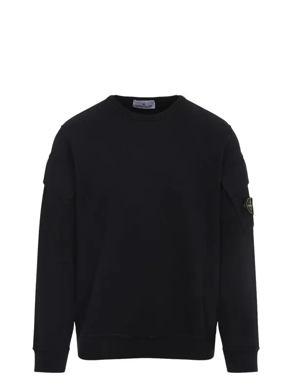 Stone Island Logo Cotton Crewneck Sweatshirt - Black