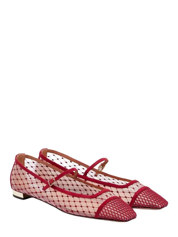 AQUAZZURA Juliette Suede-trimmed Mary Jane Flats - Red
